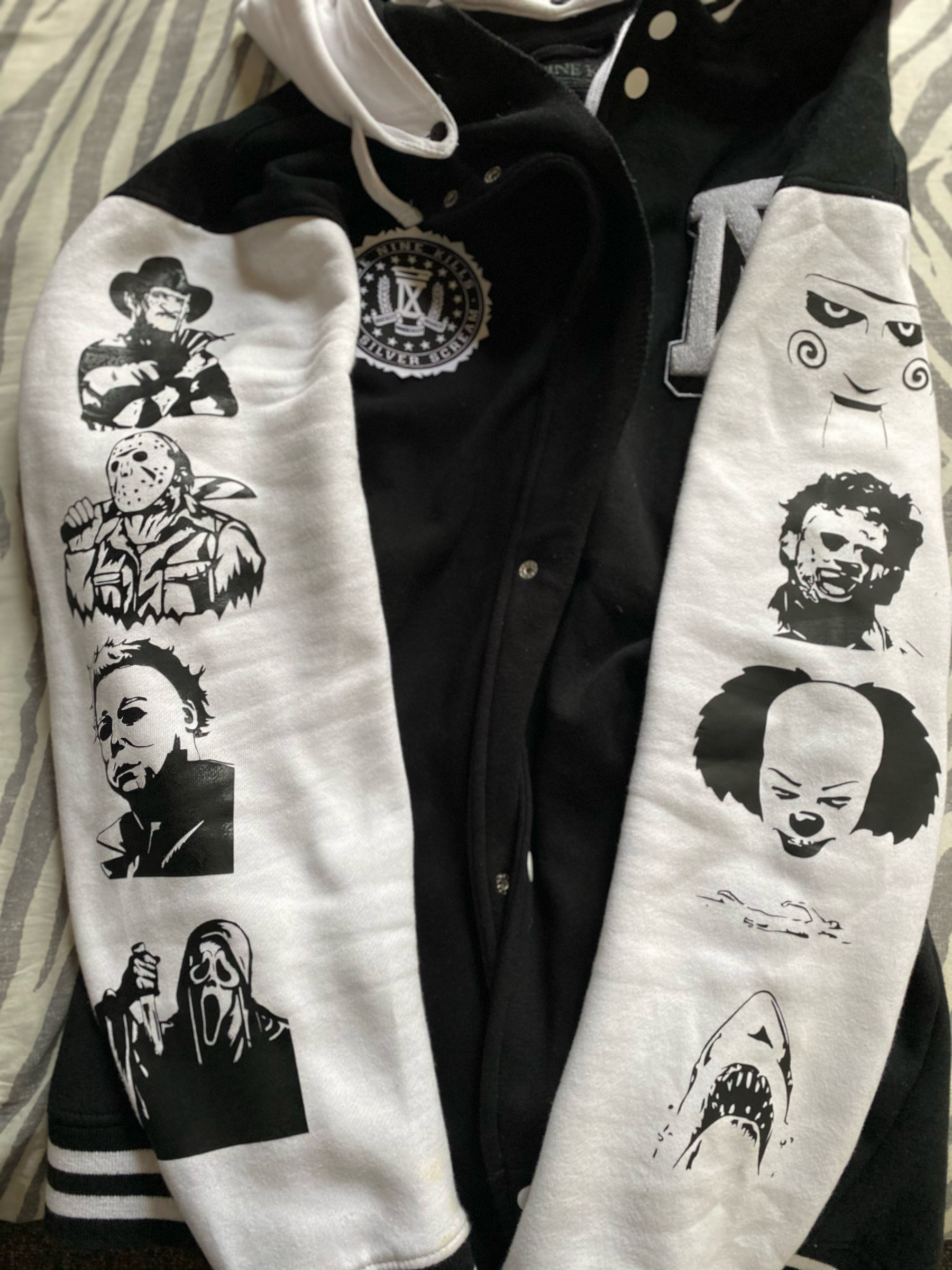 Here’s some closer shots of my INK silver scream varsity jacket I ...