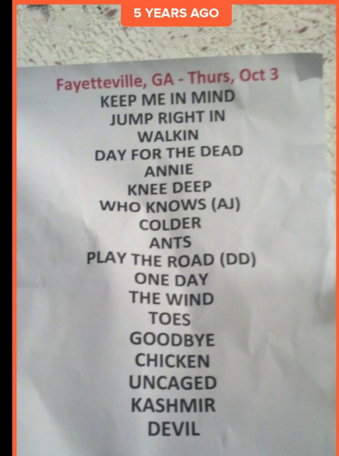 Here is the set list for NOC from 5 years ago. 10 days and counting ...