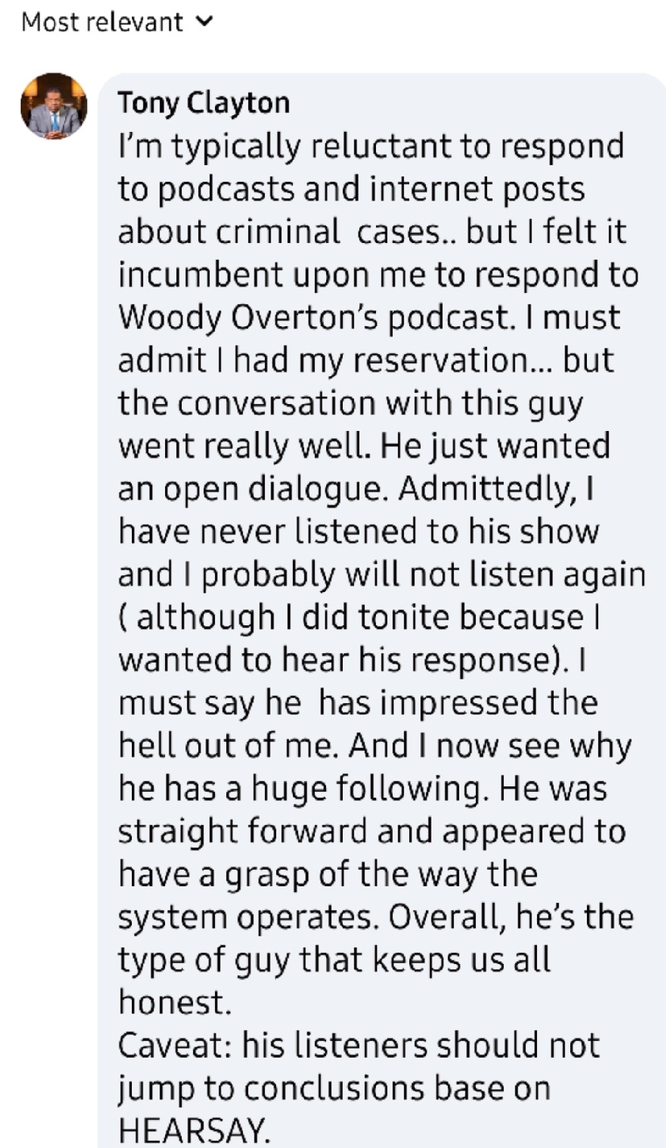 this is what Tony Clayton responded to Woody's Episode 10 when Woody ...